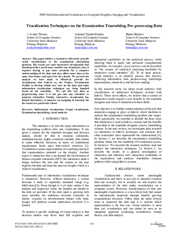 Pdf Visualization Techniques On The Examination Timetabling Pre Processing Data