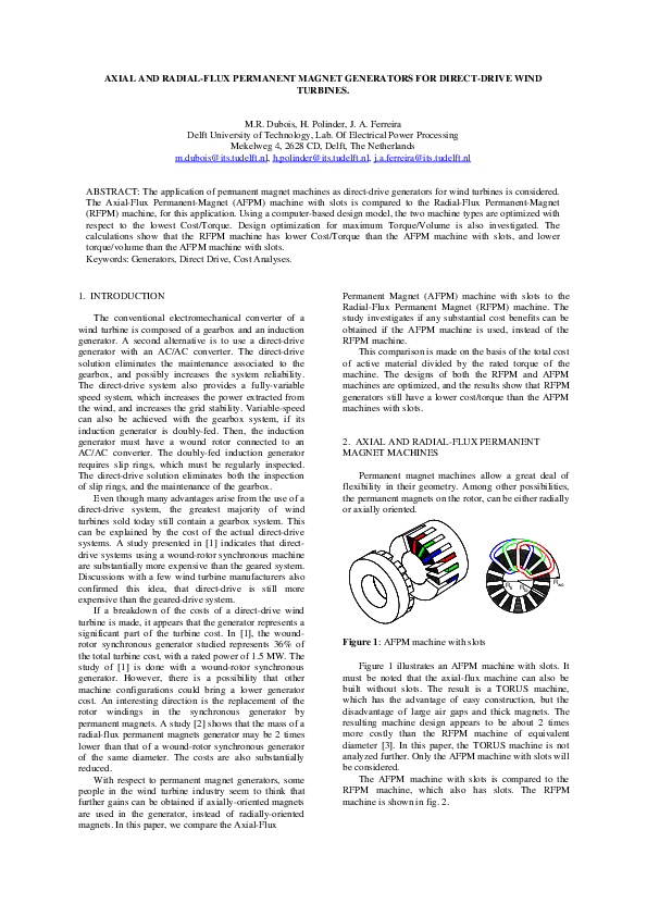 (PDF) Axial and Radial-Flux Permanent Magnet Generators for Direct ...