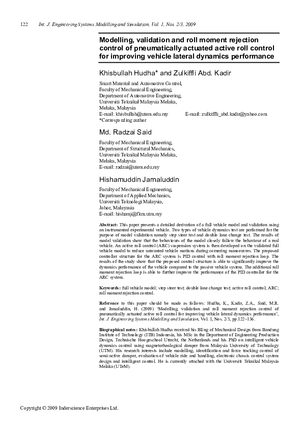 (PDF) Modelling, validation and roll moment rejection control of pneumatically actuated active ...
