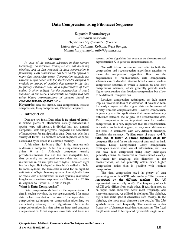 Pdf Data Compression Using Fibonacci Sequence