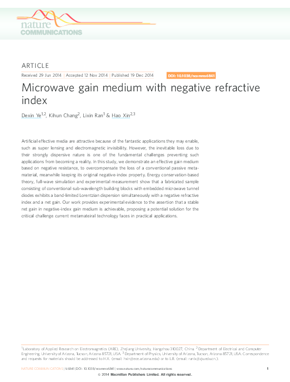 (PDF) Microwave gain medium with negative refractive index