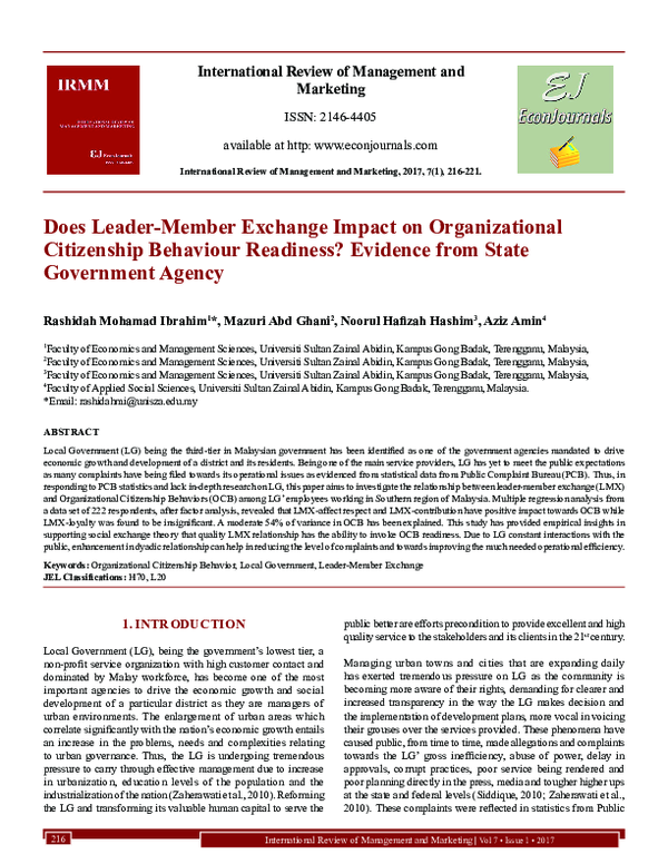 (PDF) Does Leader-Member Exchange Impact on Organizational Citizenship Behaviour Readiness ...