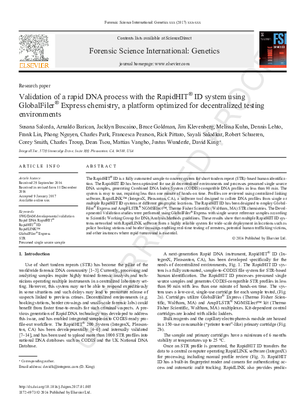(PDF) Validation of a rapid DNA process with the RapidHIT ® ID system using GlobalFiler ...