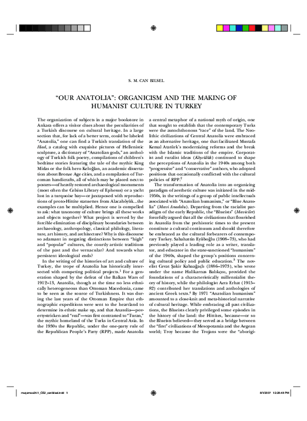 (PDF) “Our Anatolia”: Organicism and the Making of Humanist Culture in ...