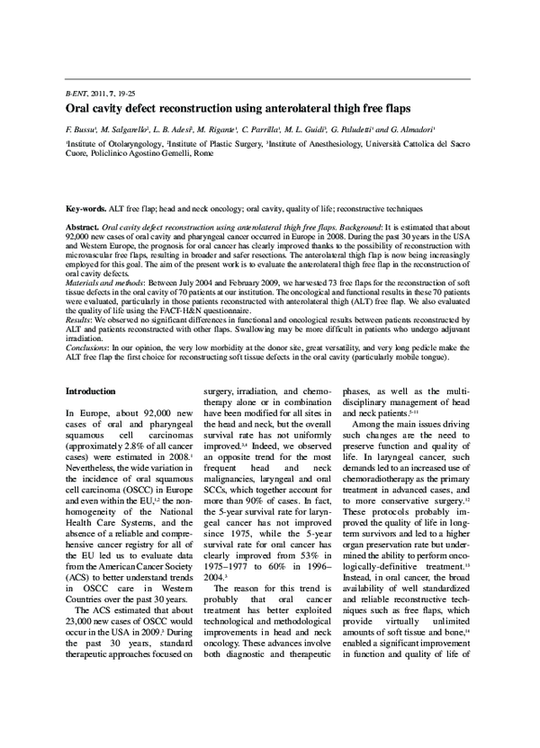 (PDF) Oral cavity defect reconstruction using anterolateral thigh free ...