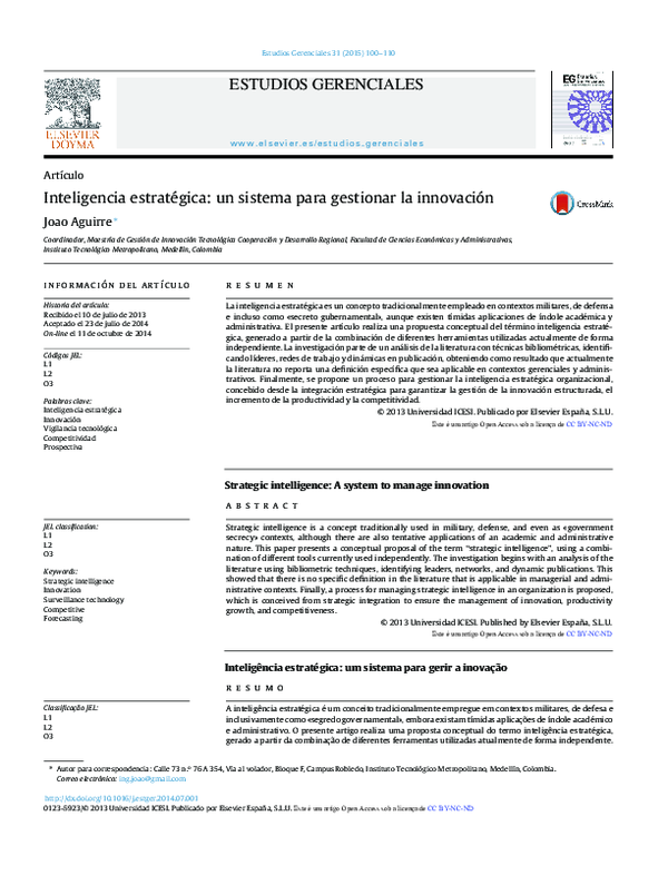 (PDF) Inteligencia estratégica: un sistema para gestionar la innovación