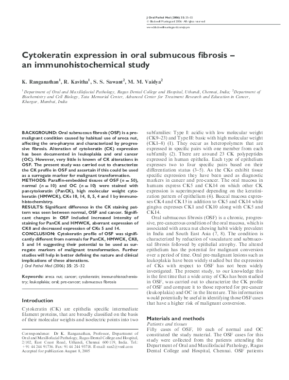 (PDF) Cytokeratin expression in oral submucous fibrosis - an ...