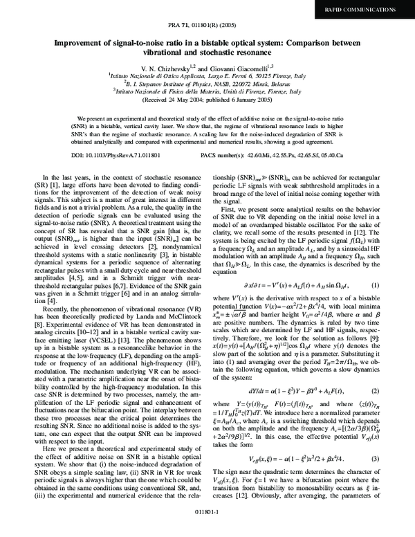 (PDF) Improvement of signal-to-noise ratio in a bistable optical system ...