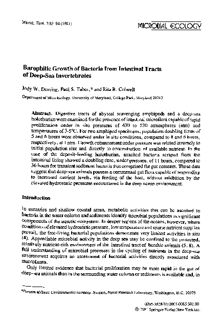 (PDF) Barophilic growth of bacteria from intestinal tracts of deep-sea ...