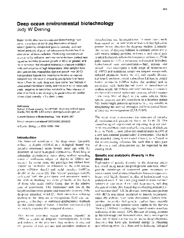 (PDF) Deep ocean environmental biotechnology