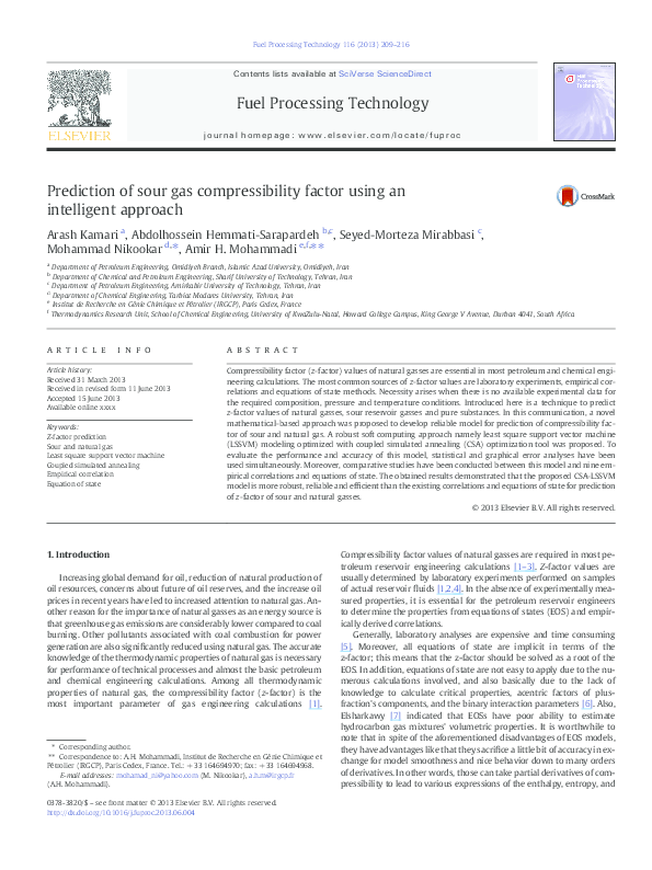 Pdf Prediction Of Sour Gas Compressibility Factor Using An