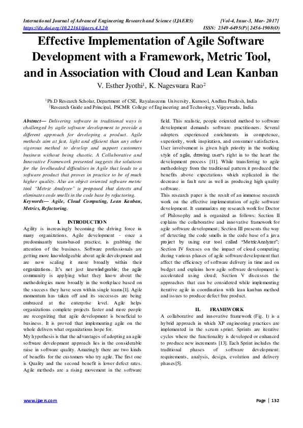 (PDF) Effective Implementation of Agile Software Development with a Framework, Metric Tool, and ...