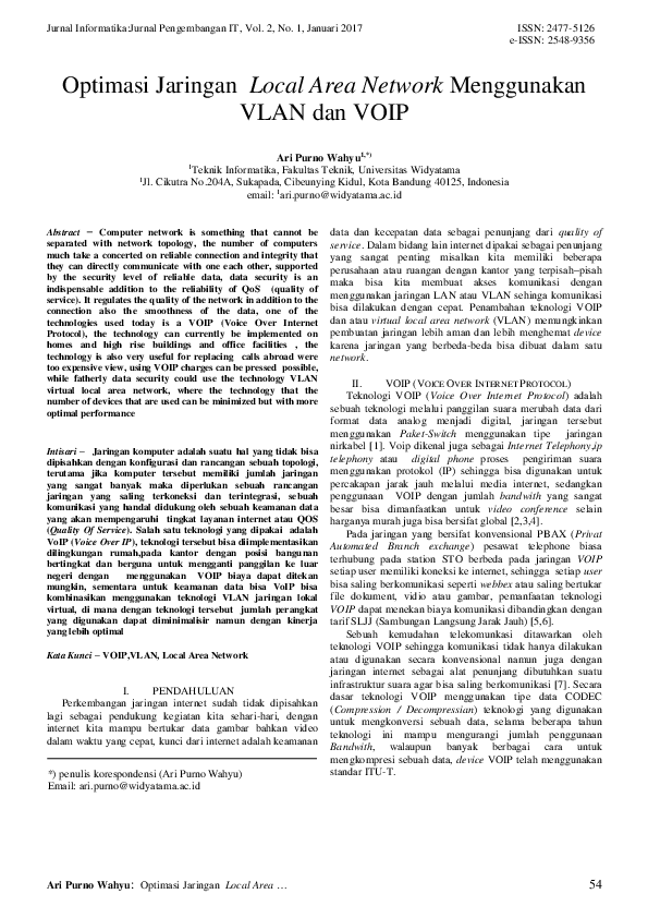 (PDF) Optimasi Jaringan Local Area Network Menggunakan VLAN dan VOIP