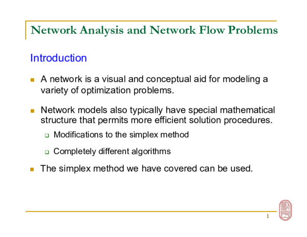 (PDF) Network Analysis and Network Flow Problems