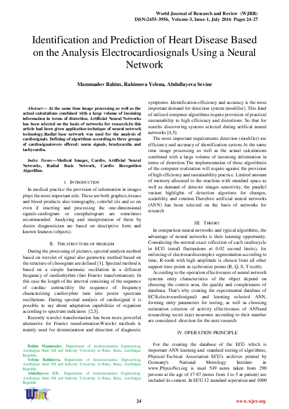 (PDF) Identification and Prediction of Heart Disease Based on the ...