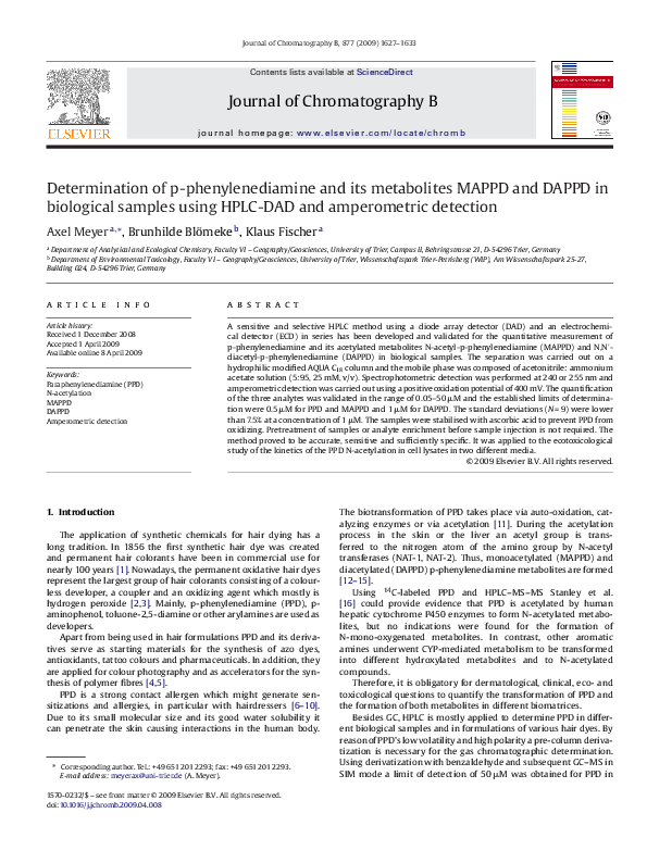 (PDF) Determination of p-phenylenediamine and its metabolites MAPPD and ...