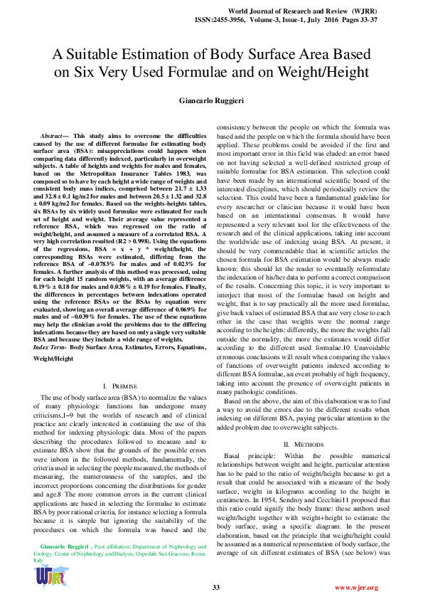 (PDF) A Suitable Estimation of Body Surface Area Based on Six Very Used ...