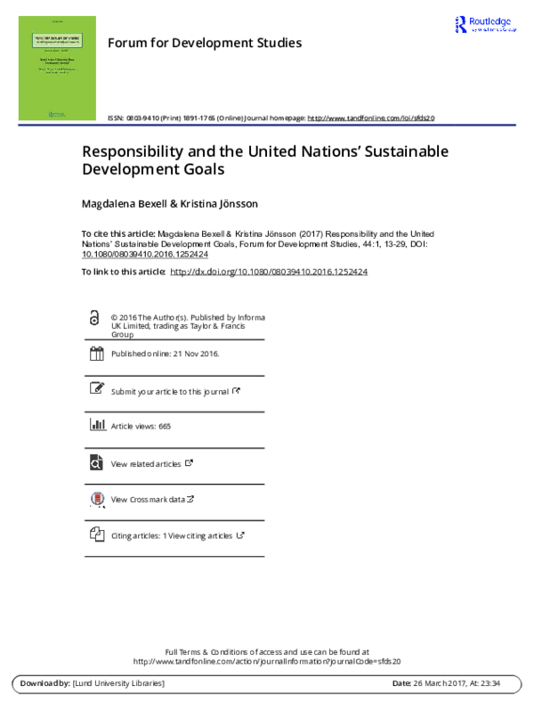 (PDF) Responsibility and the United Nations' Sustainable Development Goals