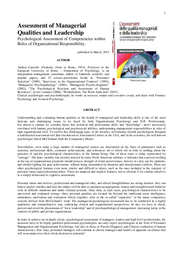 (PDF) Assessment of Managerial Qualities and Leadership Psychological ...