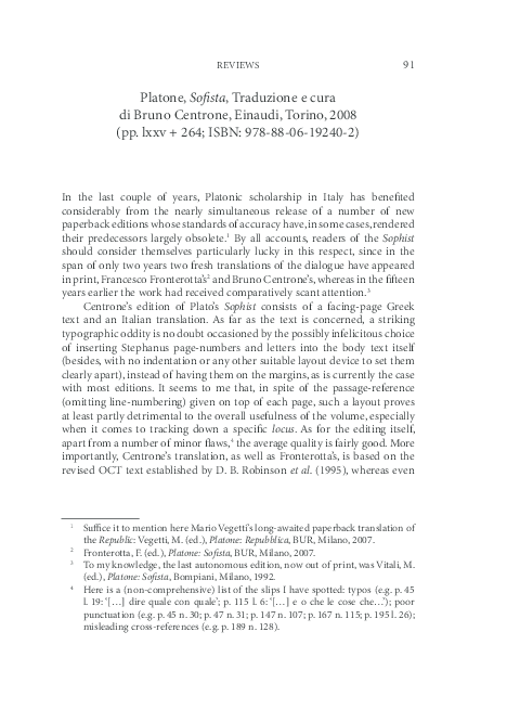 (PDF) Bruno Centrone (ed.), Platone: Sofista, Rhizai. A Journal for ...