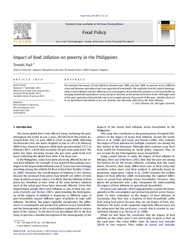 (PDF) Impact of food inflation on poverty in the Philippines