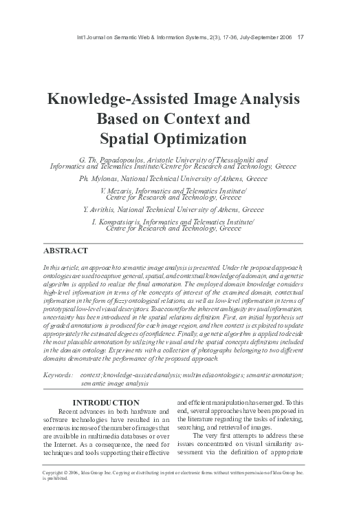 (PDF) Knowledge-assisted image analysis based on context and spatial optimization