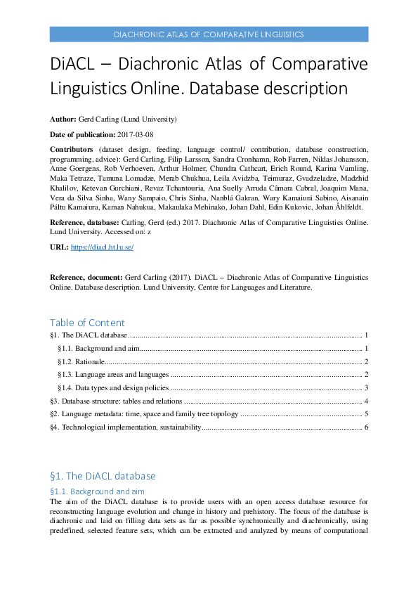 (PDF) DIACHRONIC ATLAS OF COMPARATIVE LINGUISTICS. Database description
