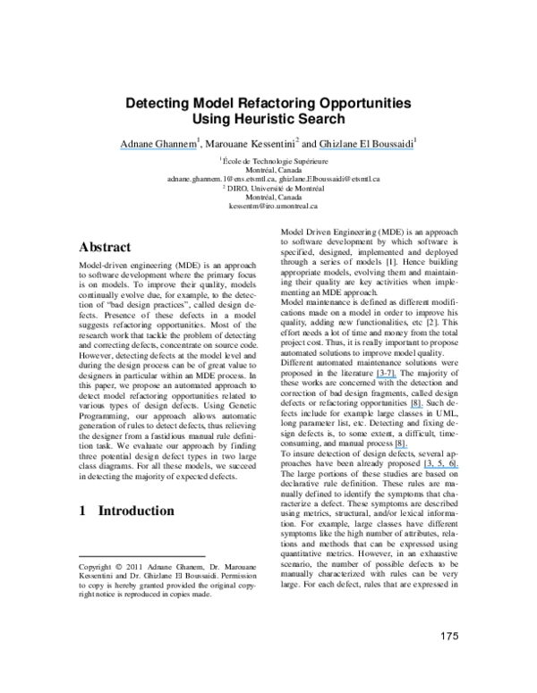 (PDF) Detecting model refactoring opportunities using heuristic search