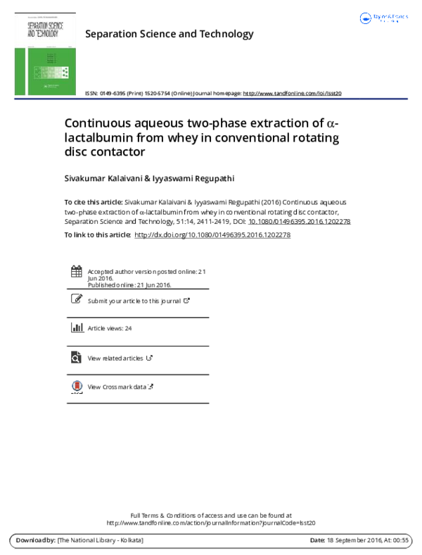 (PDF) Separation Science and Technology Continuous aqueous two-phase ...