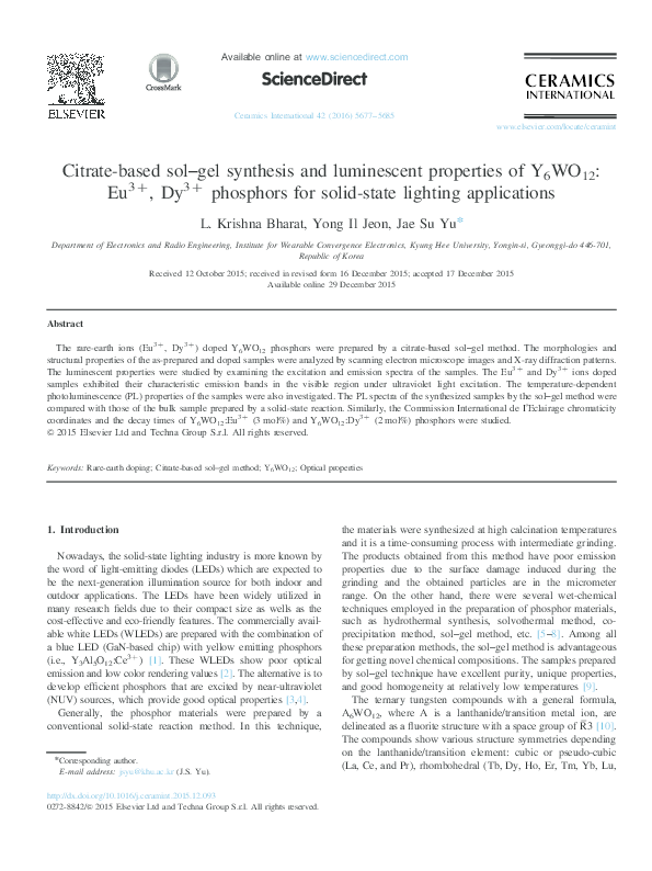 (PDF) Citrate-based sol–gel synthesis and luminescent properties of Y 6 ...