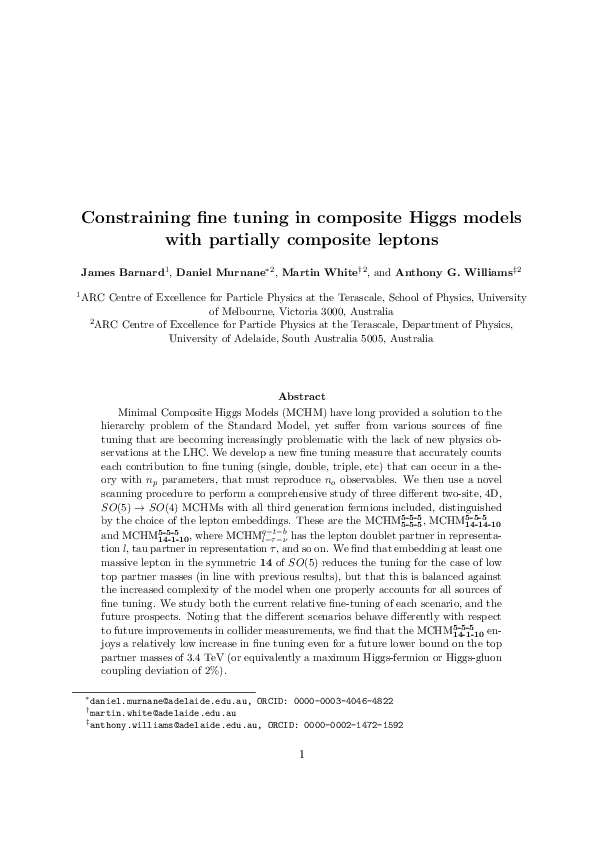 (PDF) Constraining fine tuning in composite Higgs models with partially ...