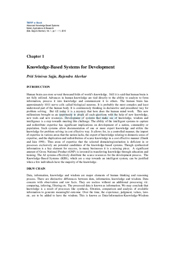 (PDF) Knowledge-Based Systems for Development