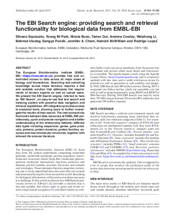 (PDF) The EBI Search engine: providing search and retrieval ...