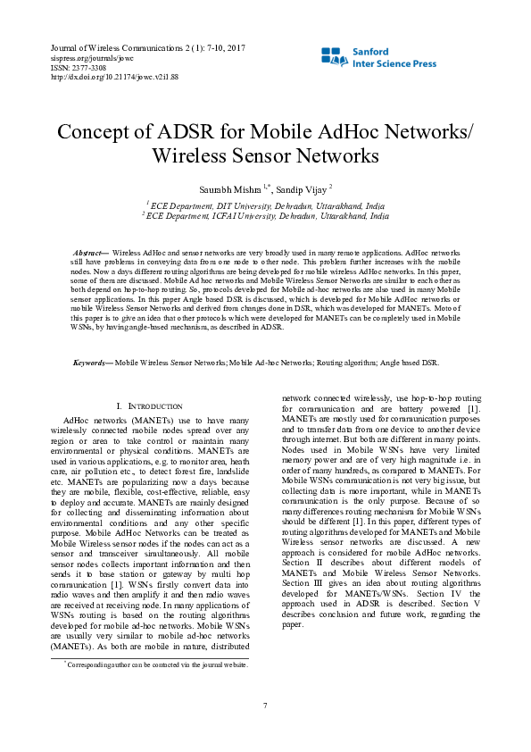 (PDF) Concept of ADSR for Mobile AdHoc Networks/ Wireless Sensor Networks