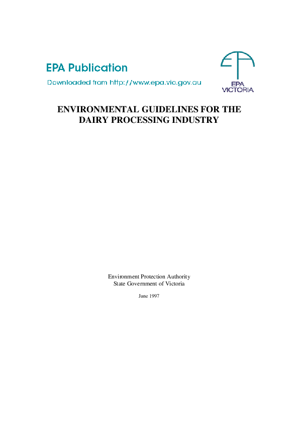 (PDF) ENVIRONMENTAL GUIDELINES FOR THE DAIRY PROCESSING INDUSTRY ...