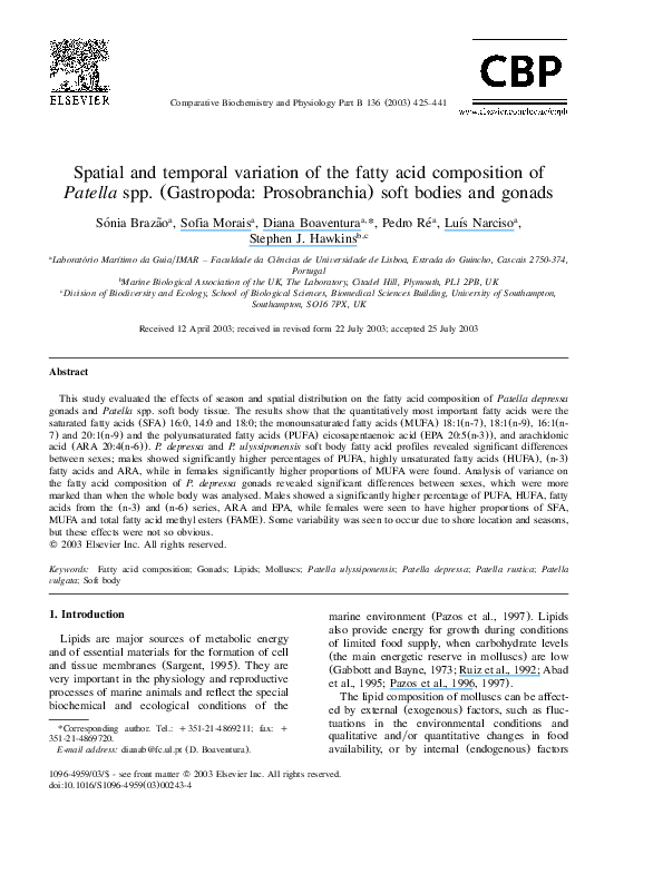 (PDF) Spatial and temporal variation of the fatty acid composition of ...