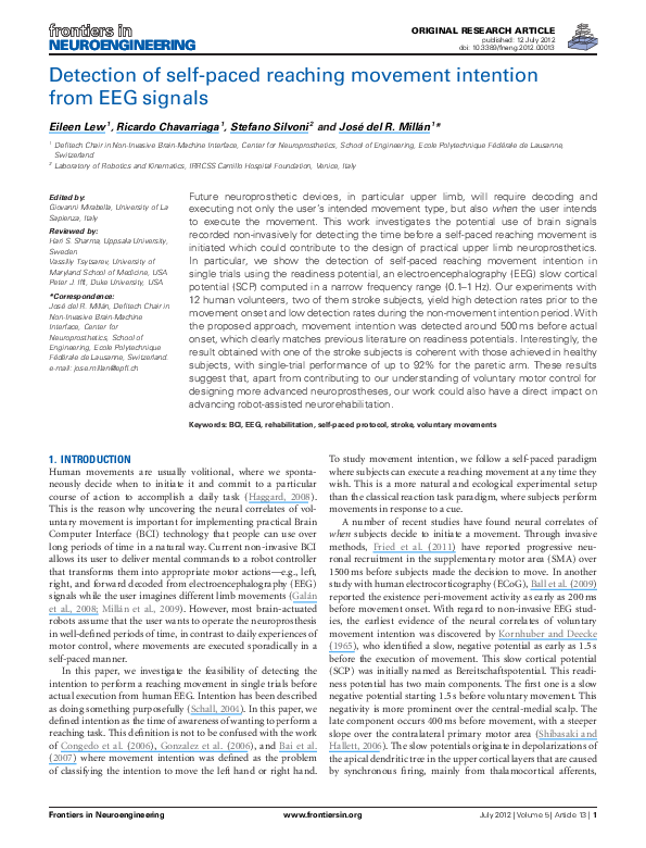 (PDF) Detection of self-paced reaching movement intention from EEG signals