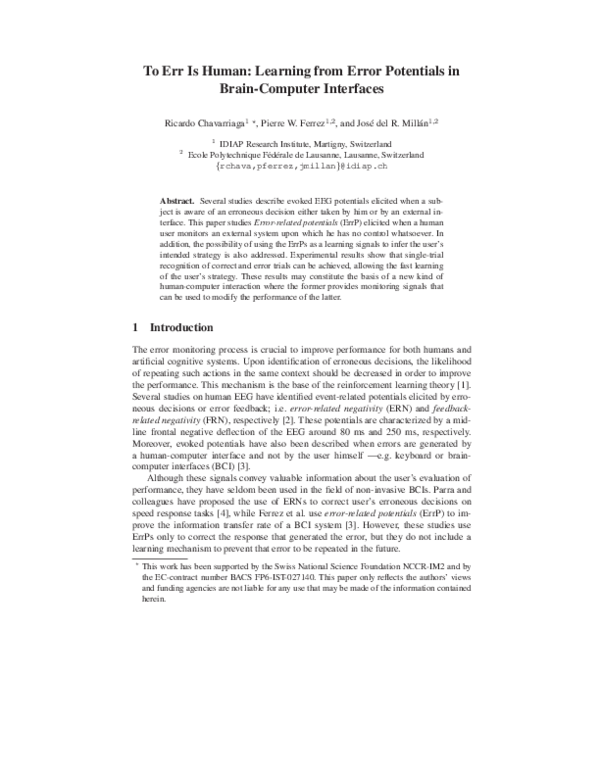 (PDF) To Err is Human: Learning from Error Potentials in Brain-Computer ...