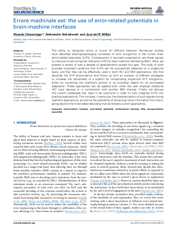 Errare machinale est: the use of error-related potentials in brain-machine interfaces