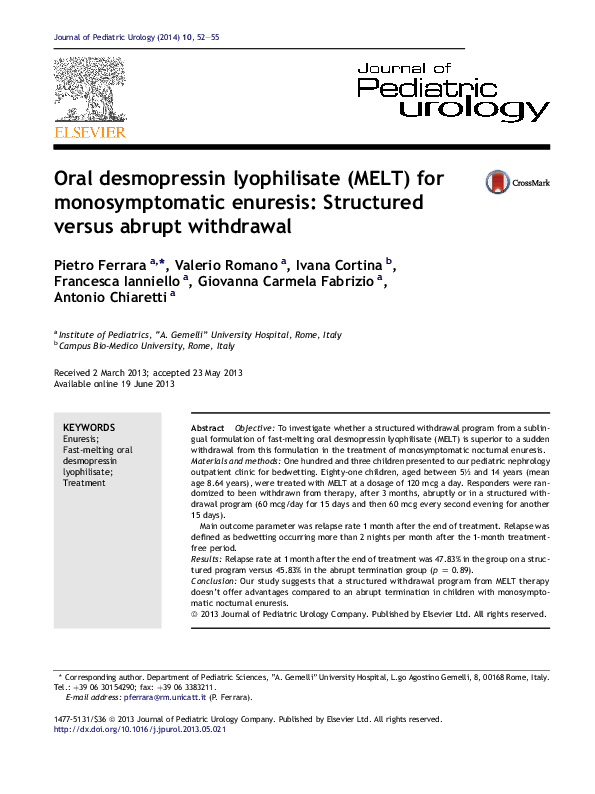 (PDF) Oral desmopressin lyophilisate (MELT) for monosymptomatic ...