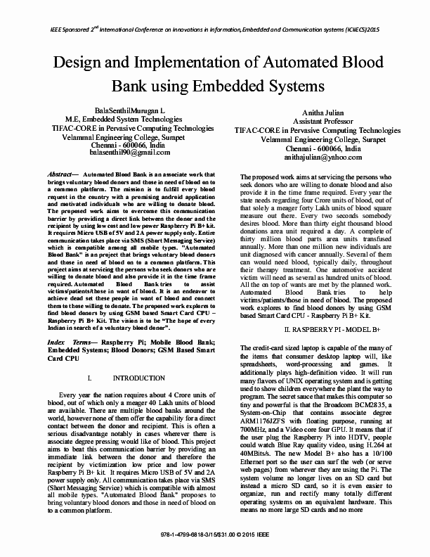 (PDF) Design and Implementation of Automated Blood Bank using Embedded ...