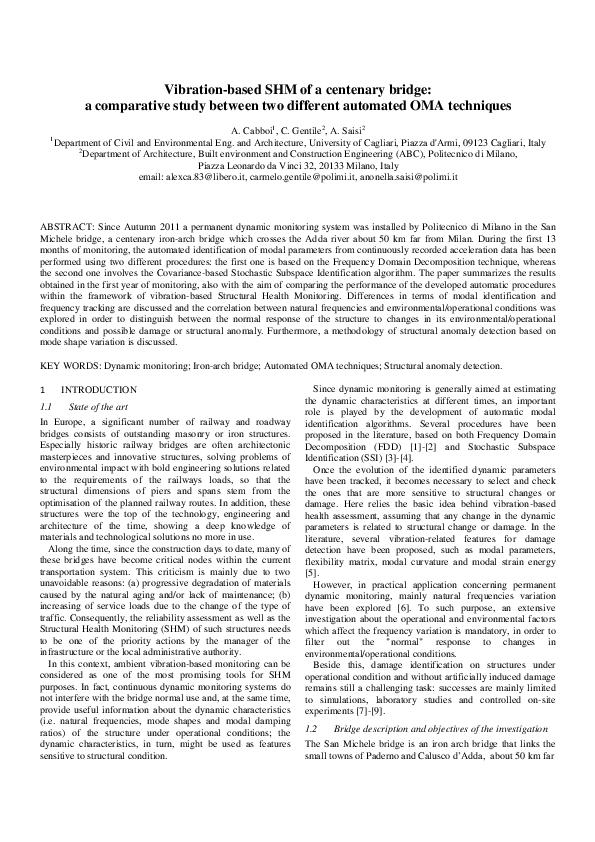 (PDF) Vibration-based SHM of a centenary bridge: a comparative study between two different ...