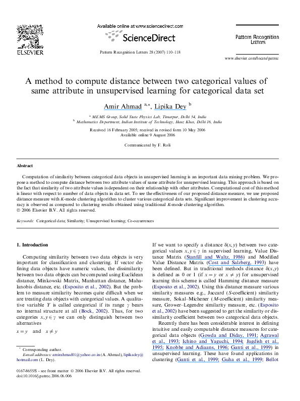 (PDF) A method to compute distance between two categorical values of ...