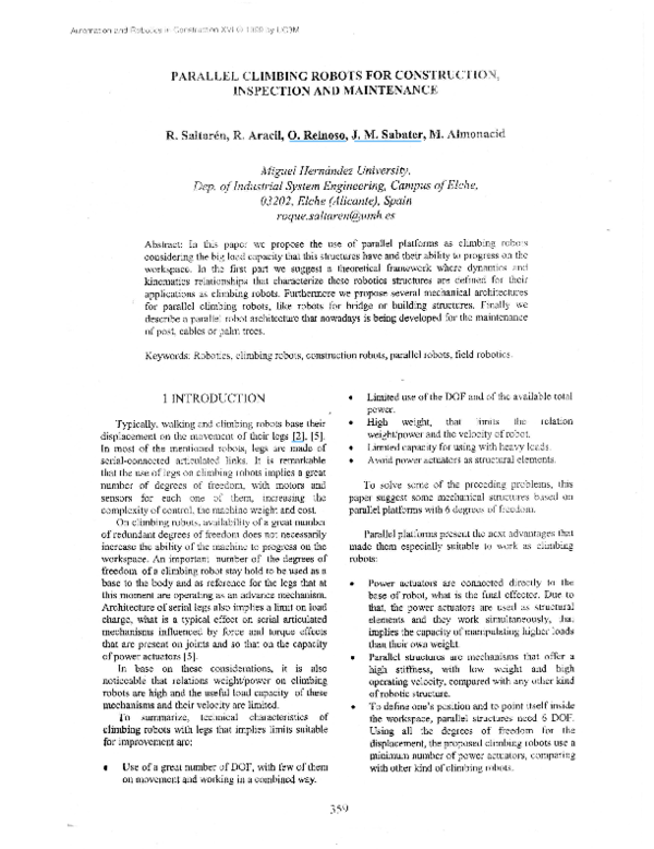 (PDF) Parallel Climbing Robots for Construction, Inspection and Maintenance