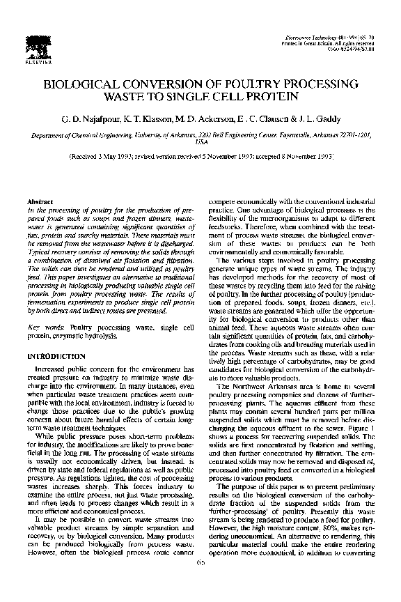 (PDF) Biological conversion of poultry processing waste to single cell ...