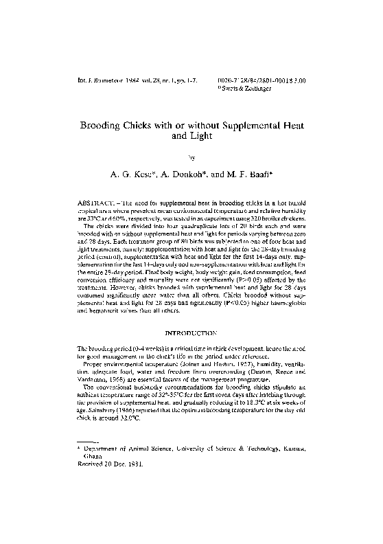 (PDF) Brooding chicks with or without supplemental heat and light