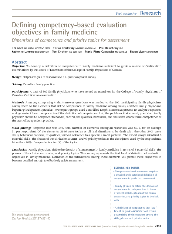 (PDF) Defining competency-based evaluation objectives in family ...