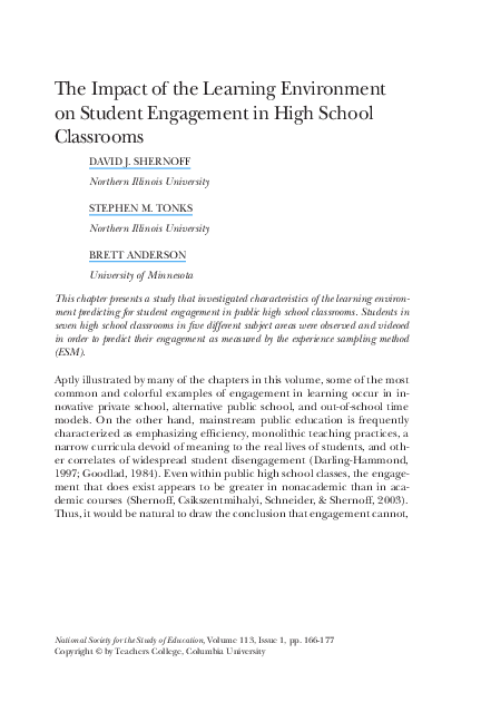 (PDF) The impact of the learning environment on student engagement in ...