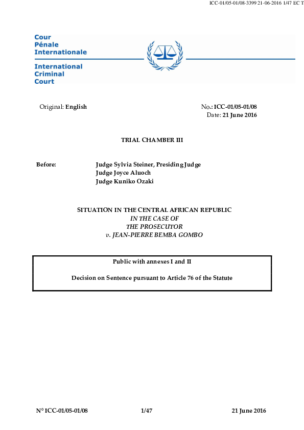(PDF) INTERNATIONAL CRIMINAL COURT (ICC) "Situation in the Central ...