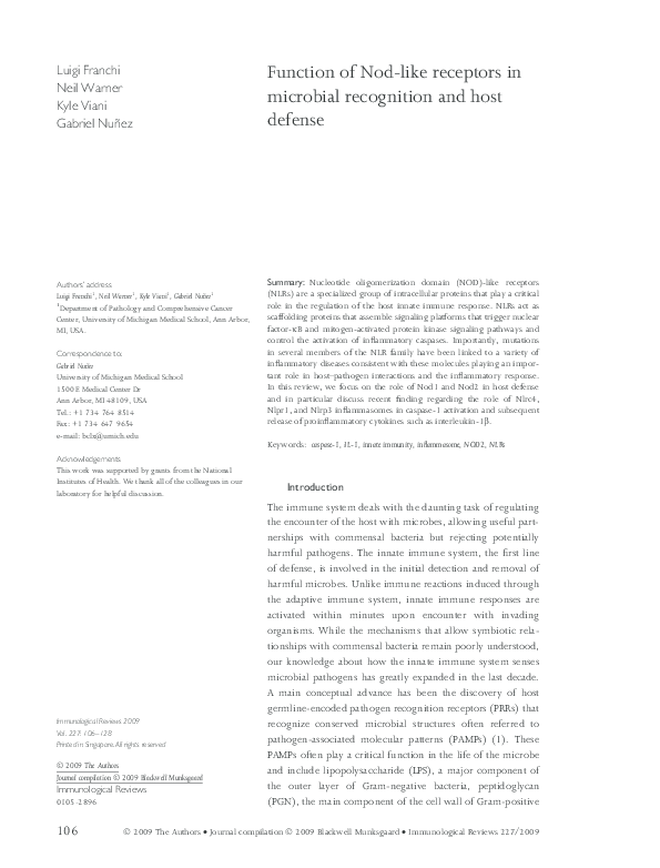 (PDF) Function of Nod-like receptors in microbial recognition and host ...